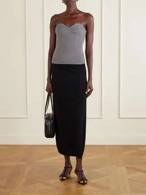 JIL SANDER Strapless Ribbed Wool-blend Bustier Top