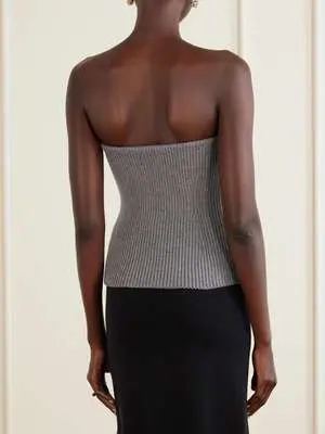 JIL SANDER Strapless Ribbed Wool-blend Bustier Top