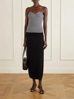 JIL SANDER Strapless Ribbed Wool-blend Bustier Top - Gray
