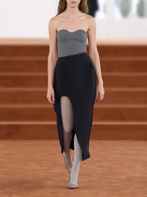 JIL SANDER Strapless Ribbed Wool-blend Bustier Top - Gray
