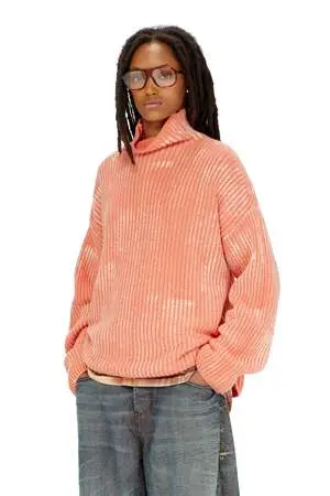 DIESEL® Ribbed Wool Blend Funnel Neck Jumper - Red