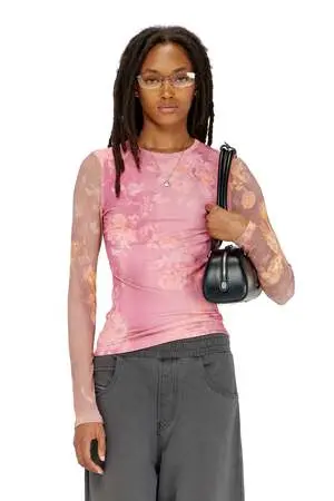 DIESEL® Floral-print Ribbed Jersey Long-sleeve Top - Pink