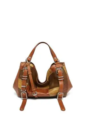 DIESEL® D-one Medium Patchwork Leather Top Handle Bag - Brown