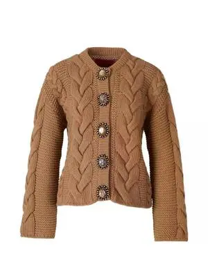 La DoubleJ Crystal-embellished Cable-knit Cardigan - Brown