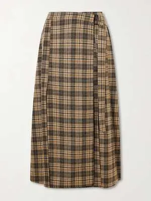 Brunello Cucinelli Checked Wool-blend Wrap Midi Skirt