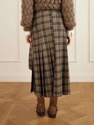 Brunello Cucinelli Checked Wool-blend Wrap Midi Skirt