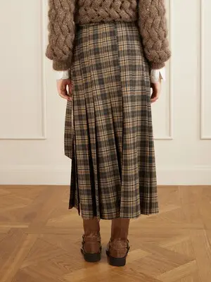 Brunello Cucinelli Checked Wool-blend Wrap Midi Skirt