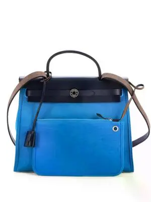 Hermès Herbag Zip Leather And Toile 31 Shoulder Bag - Blue