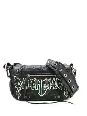 Balenciaga Le Cagole Motocross Graffiti Xs Lambskin Flap Crossbody Bag - Black