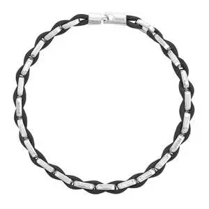 CORSO JEWELRY Silver And Leather Link Choker - Black