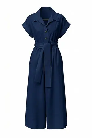 EXQUISE Leatrice Short Sleeve Belted Midi Jumpsuit Navy