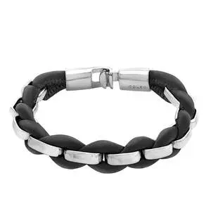 CORSO JEWELRY Silver And Leather Braided Link Bracelet - Black