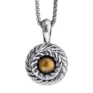 CORSO JEWELRY Eros Silver Tiger's Eye Pendant Necklace - Brown