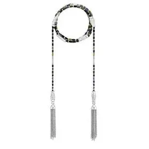 CORSO JEWELRY Silver Lapis Lazuli Beaded Necklace With Tassel - Blue