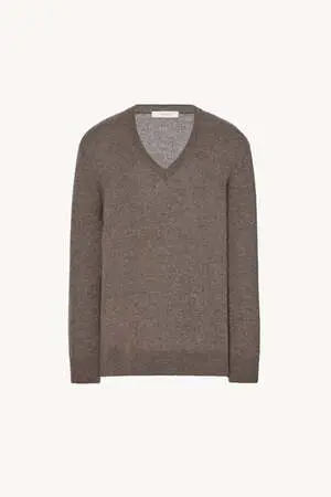THE ROW Phora V-neck Cashmere Sweater - Grey Taupe