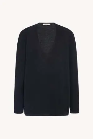 THE ROW Long Sleeve Cashmere V-neck Sweater - Black