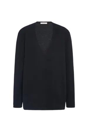 THE ROW Long Sleeve Cashmere V-neck Sweater - Black