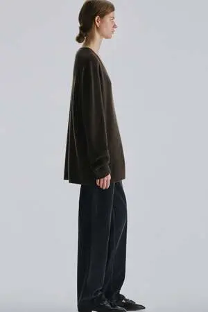 THE ROW Long Sleeve Cashmere V-neck Sweater - Brown Melange