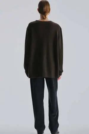 THE ROW Long Sleeve Cashmere V-neck Sweater - Brown Melange