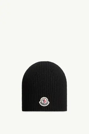 Moncler Logo Wool Beanie - Black