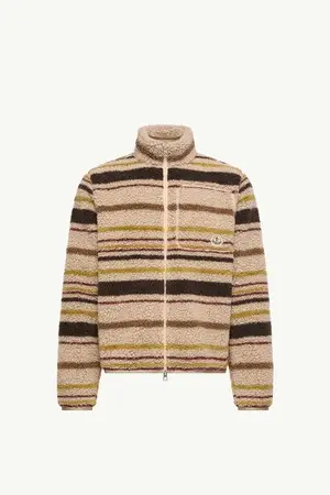 Moncler Striped Teddy Zip-up Cardigan - Beige