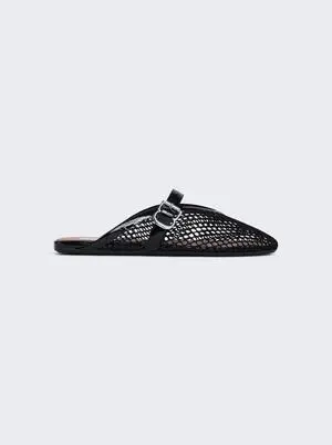 ALAÃA Alaïa Flat Fishnet Mules With Buckle Strap - Black