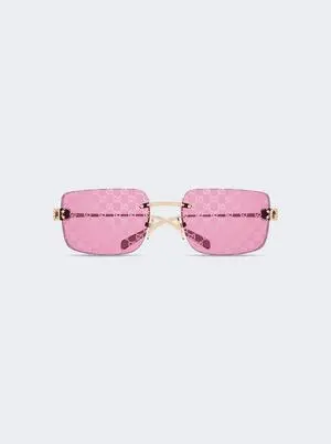 Gucci Rimless Rectangle Sunglasses With Monogram Lenses - Gold