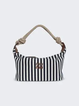 Miu Miu Stripe Canvas Top Handle Bag And Cognac - Blue