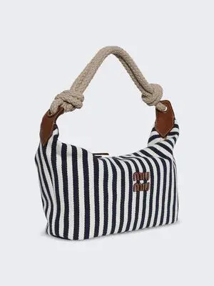 Miu Miu Stripe Canvas Top Handle Bag And Cognac