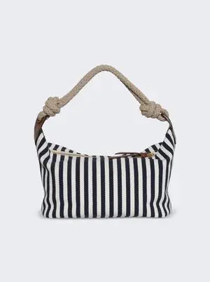 Miu Miu Striped Canvas Top Handle Bag With Cognac Leather Details - Blue