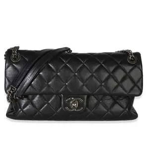 CHANEL Black Quilted Sheepskin Medium Burgundy Rocks Flap Bag
