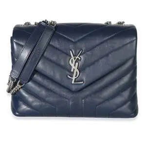 Saint Laurent Saint Laurent Navy Calfskin Y Quilted Monogram Small Loulou Chain Satchel Blue