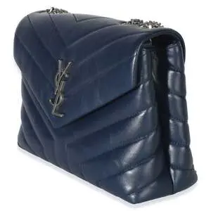 Saint Laurent Navy Calfskin Y Quilted Monogram Loulou Chain Satchel - Blue