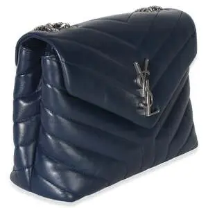 Saint Laurent Navy Calfskin Y Quilted Monogram Loulou Chain Satchel - Blue