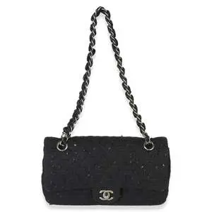 Chanel Vintage Tweed Sequin Embroidered Shoulder Flap Bag