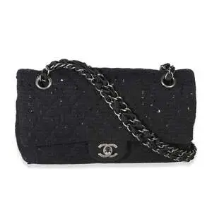 CHANEL Chanel Vintage Tweed Sequin Embroidered Shoulder Flap Bag