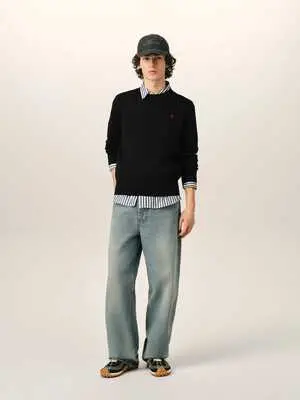 AMI Paris Crew Neck Sweater With De Coeur Emblem - Black