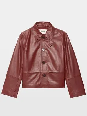 Zadig&Voltaire Cropped Leather Jacket With Classic Collar - Cherry