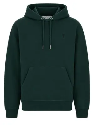 AMI Paris Felpa Con Logo E Cappuccio - Green