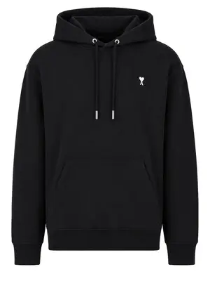 AMI Paris Felpa Con Logo E Cappuccio - Black