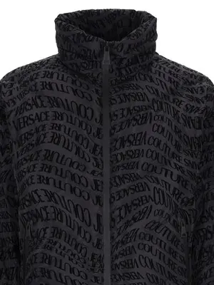 Versace High Neck Zip-up Jacket With All-over Logo Print