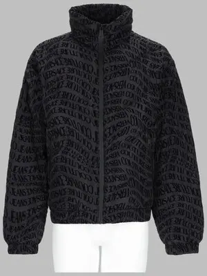 Versace High Neck Zip-up Jacket With All-over Logo Print