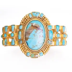 CHRISTINA GREENE Gold / Southwestern Cuff In Turquoise - Gold/blue