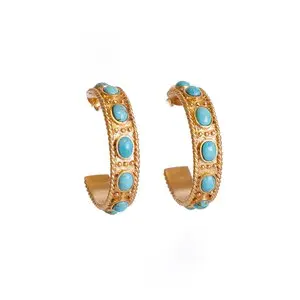 CHRISTINA GREENE Gold / Southwestern Hoops In Turquoise - Gold/blue