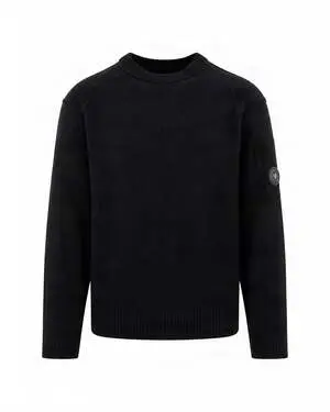 C.P. COMPANY Wool Blend Crewneck Sweater With Goggle Logo - Black