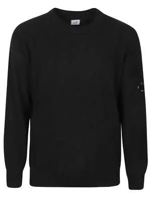 C.P. COMPANY Wool Blend Crewneck Sweater With Goggle Logo - Black