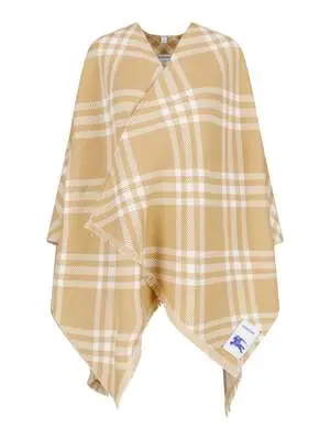 Burberry Checked Fringe Poncho - Beige