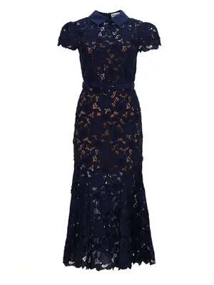 SELF-PORTRAIT Lace Belted Collar Maxi Dress