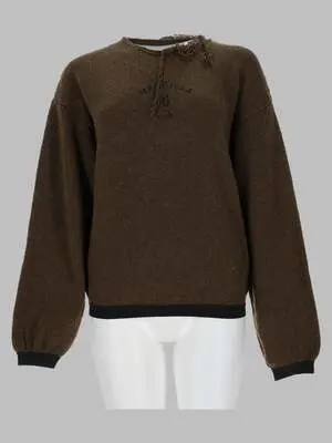 MAISON MARGIELA Distressed Logo Knit Sweater - Brown