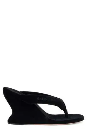 Balenciaga Embossed Inscription Wedge Flip-flops - Black
